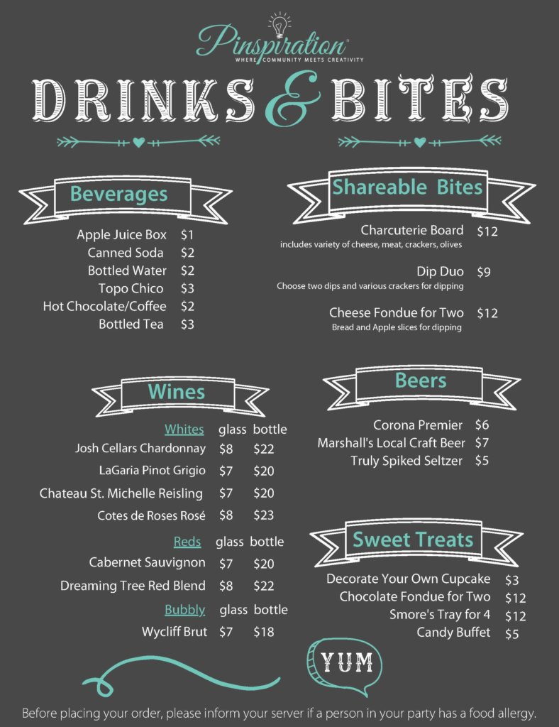 Tulsa Menu | Drinks, Wine, Beer, and Snacks